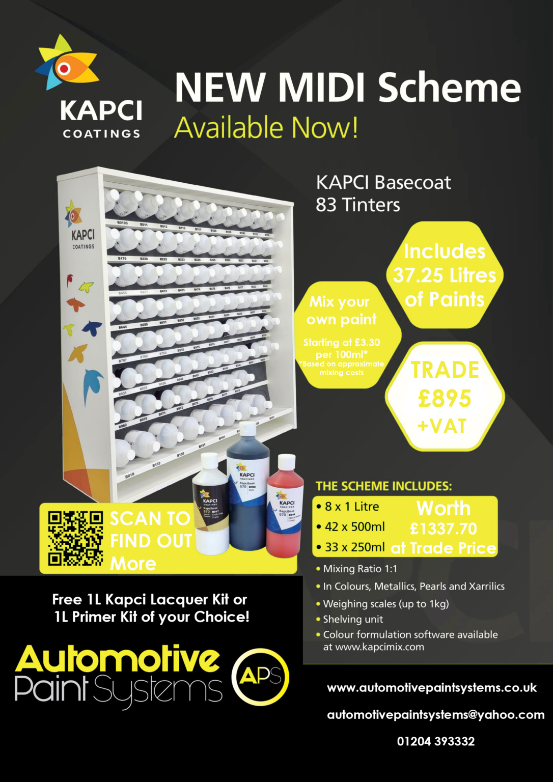 Kapci Basecoat MIDI Scheme 83 Tinters With Shelving Unit and 1KG Scales ...